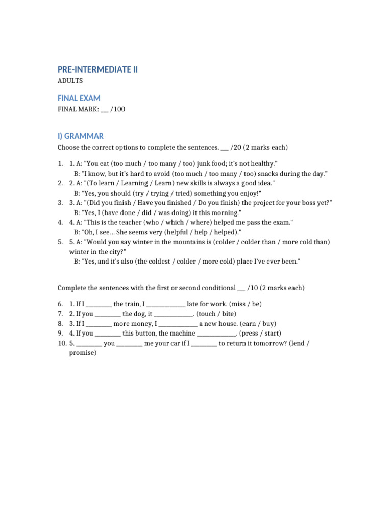 Final Exam Template | PDF