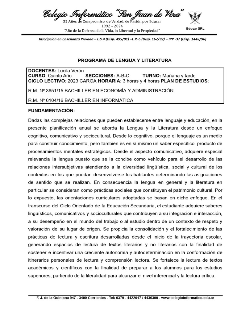 2024.programa 5to | PDF | Lingüística | Enseñando