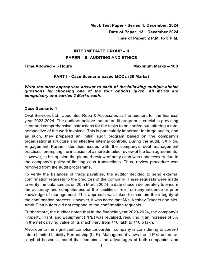 Paper-5 Auditing & Ethics - Question | PDF | Audit | Auditor's Report