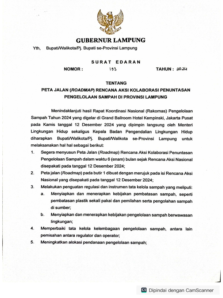 SE Road Map Penuntasan Pengelolaan Sampah Provinsi Lampung | PDF