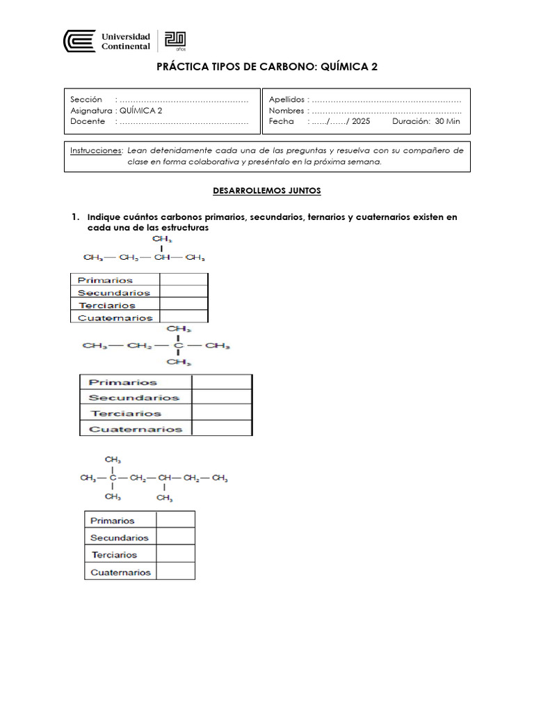 Sem 09 HOJA DE PRÁCTICA TIPOS DE CARBONO | PDF