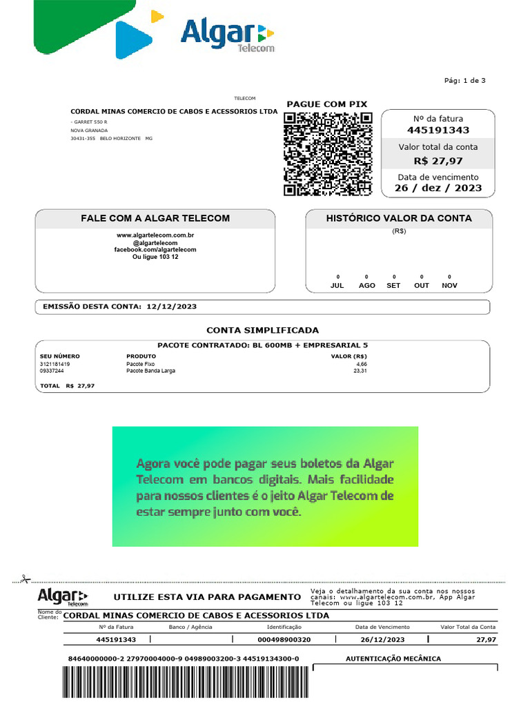 Algar 1 BOLETO FATURA | PDF | Internet | Telecomunicações