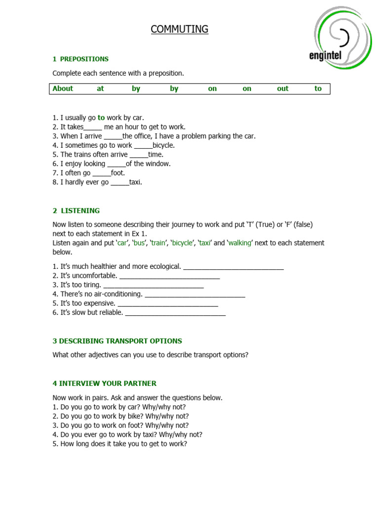COMMUTING - Student (Prepositions) L | PDF