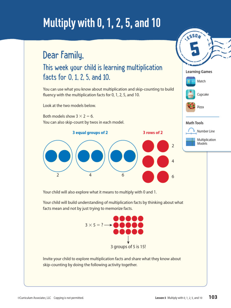 Multiply With 0, 1, 2, 5, and 10: Dear Family | PDF | Multiplication