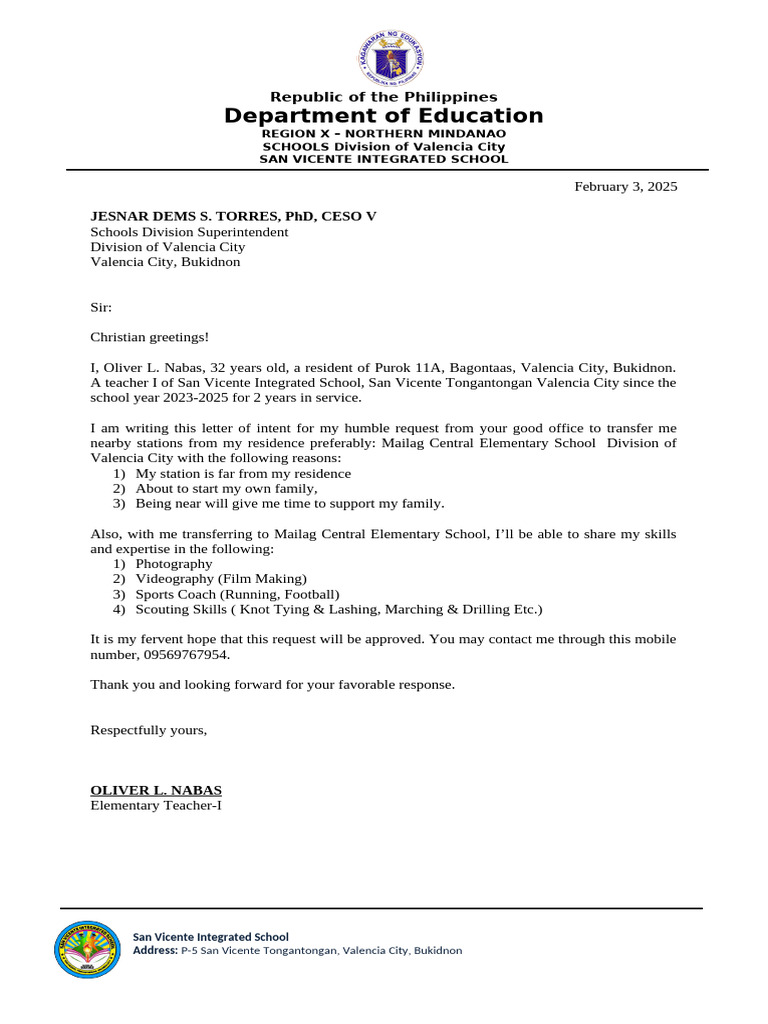 letter-for-transfer-final deped | PDF