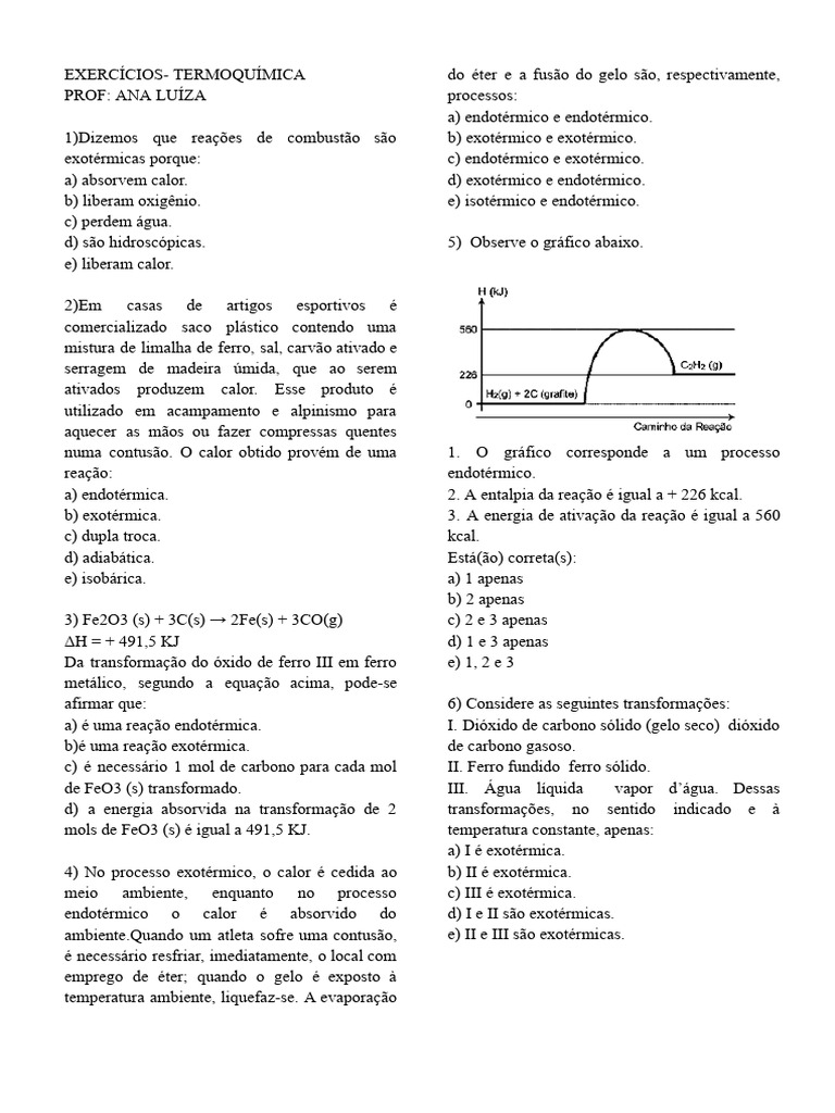 Exercícios de Termoquímica | PDF | Entalpia | Calor