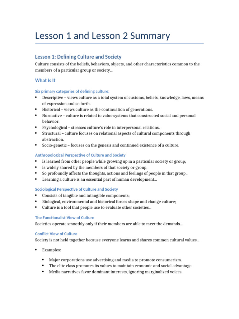Lesson 1 and 2 Culture and Society | PDF | Society | Knowledge