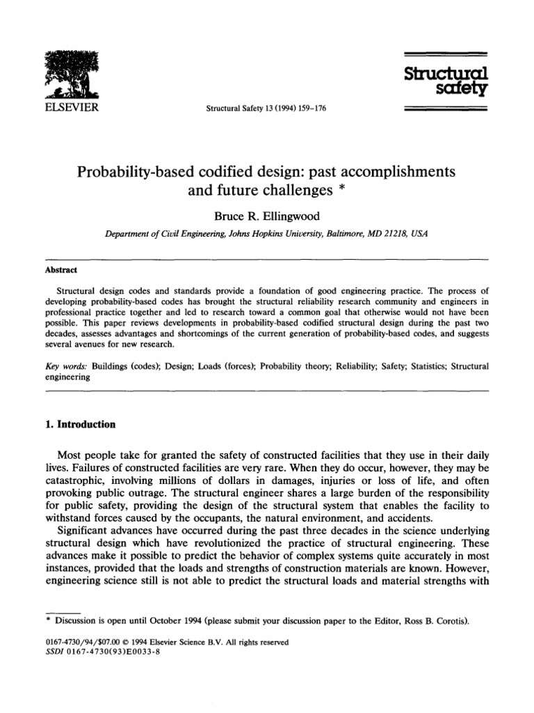 Ellingwood (1994) - Probability Based Codified Design | PDF | Reliability Engineering | Risk