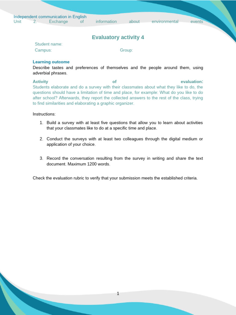 Evaluation activity 4 | PDF