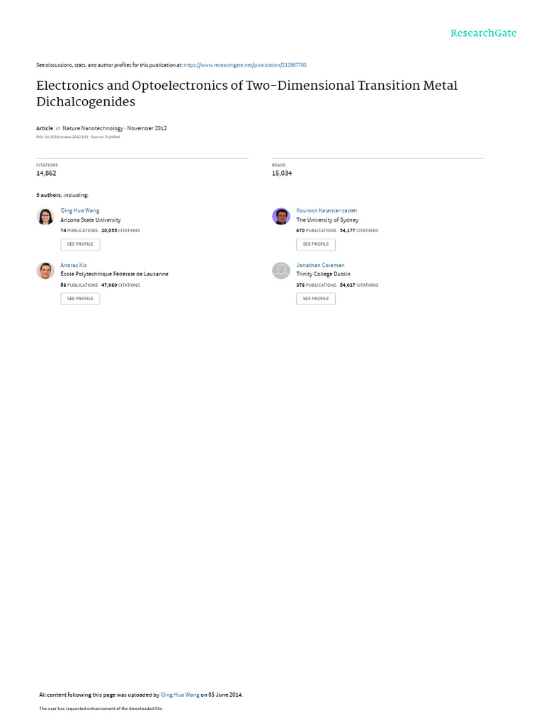Electronics and Optoelectronics of Two-Dimensional Transition Metal Dichalcogenides | PDF ...
