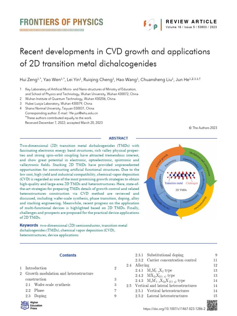 Recent Developments in CVD Growth and Applications of 2D Transition Metal Dichalcogenides | PDF ...