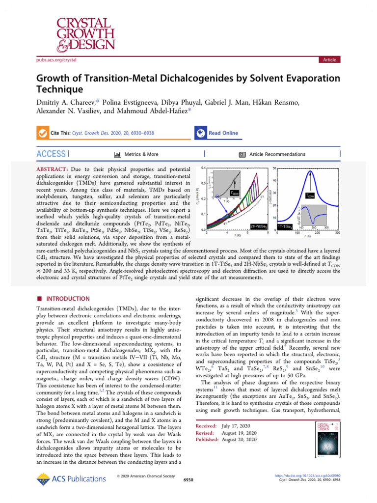 TMD Crystal Growth via Solvent Evaporation | PDF | Magma | Crystallization