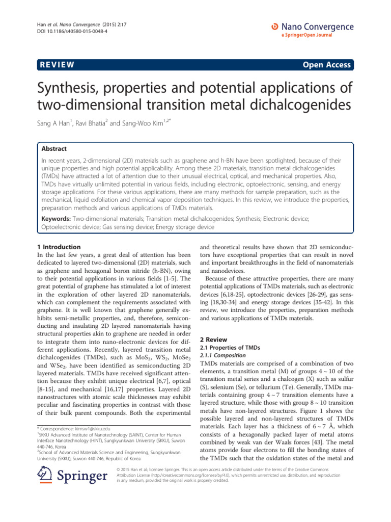 5-Synthesis, Properties and Potential Applications of Two-dimensional Transition Metal ...