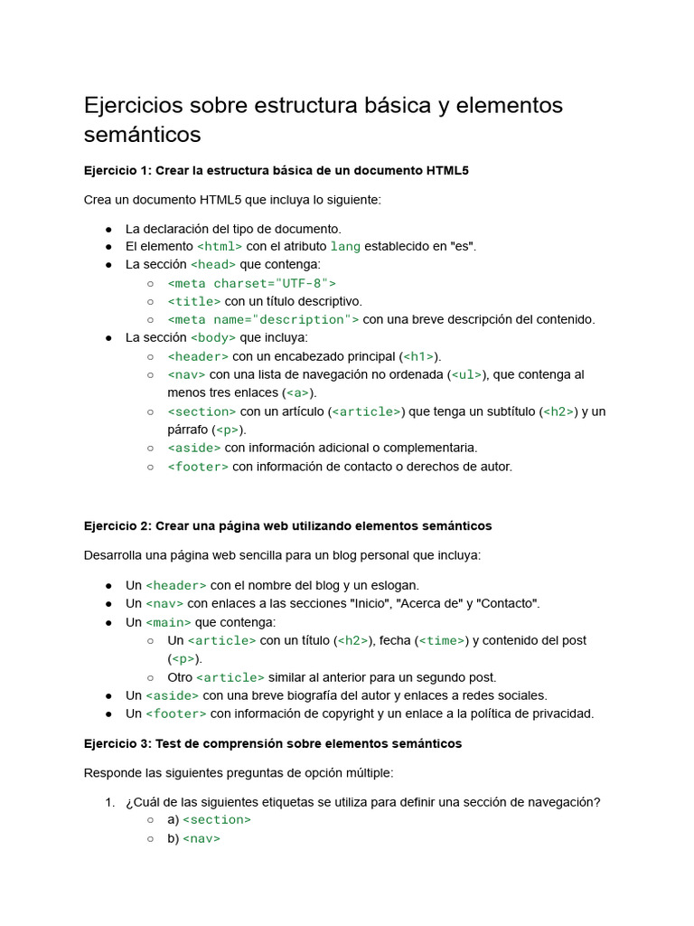 Ejercicios Sobre Estructura Básica y Elementos Semánticos | PDF | Blog | Informática