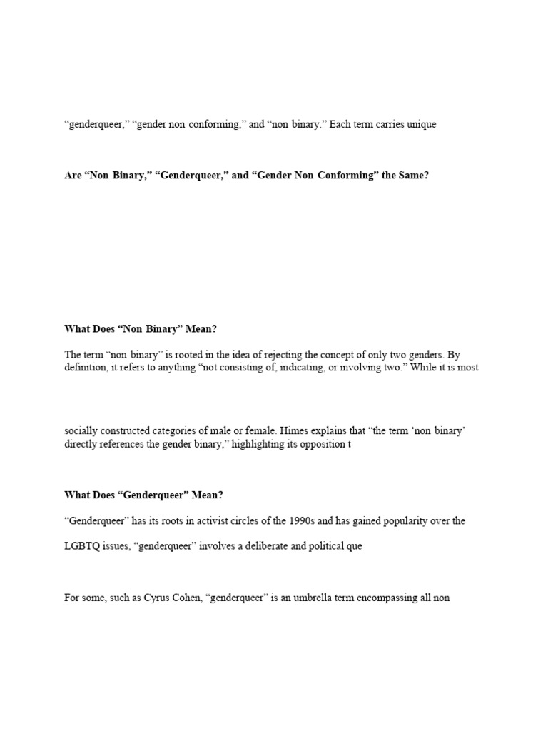 What’s the Difference Between Non-Binary, Genderqueer, And Gender-Nonconforming? | PDF | Gender ...