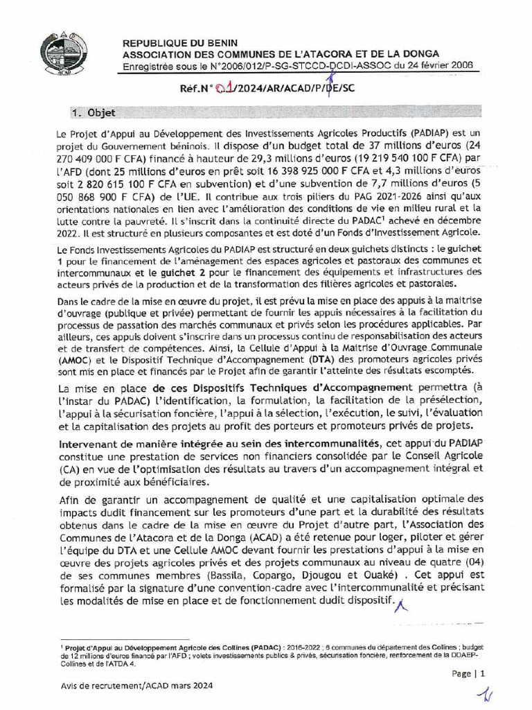 Expert (E) AMOC - Communes Atacora - Donga | PDF