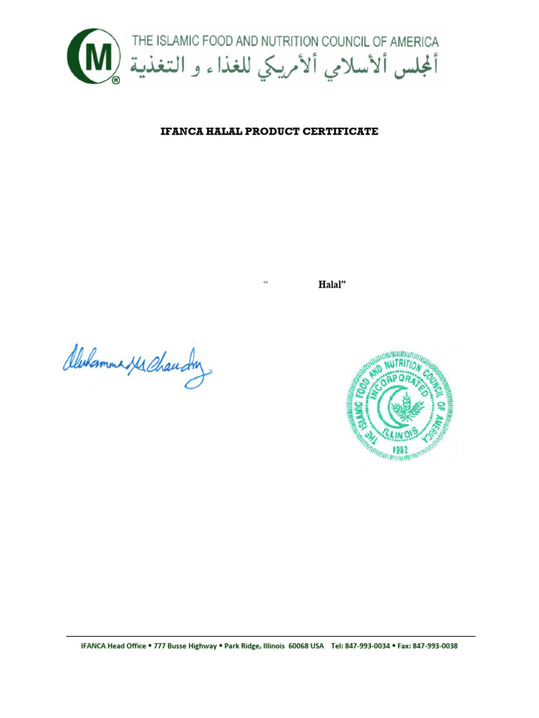 PristineFG Halal Approval | PDF