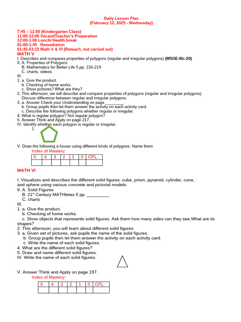 Q4 DLP GRADE 5 & 6 | PDF | Area | Sphere