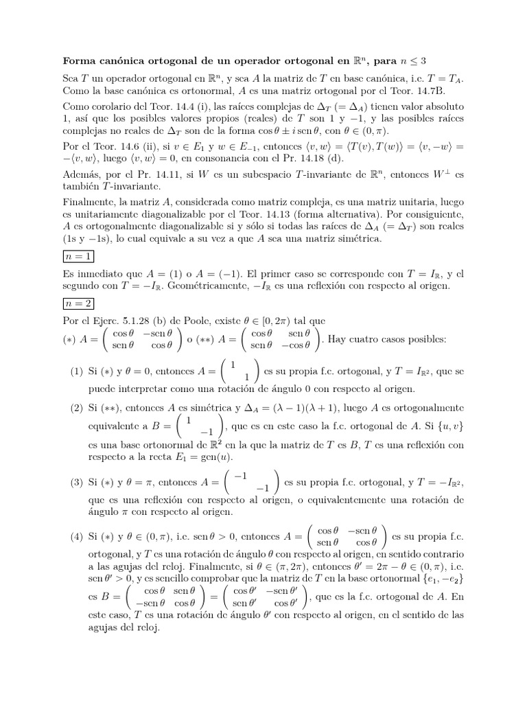 Forma canónica de operadores ortogonales | PDF | Física Matemática ...
