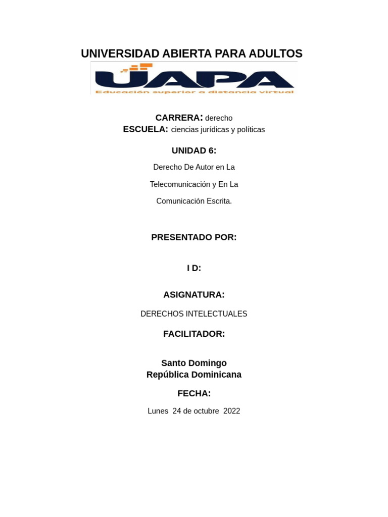 Tarea 6 Derecho Intelectuales Saymond | PDF | Autor | Organización ...