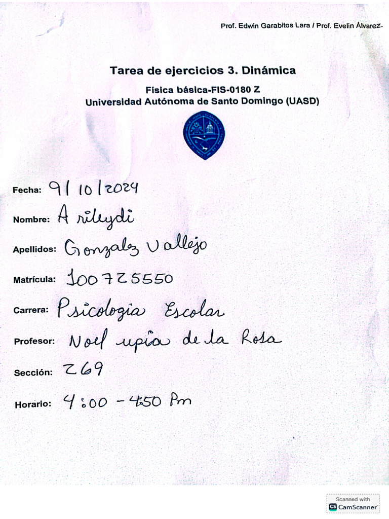 Tarea de Ejercicios 3. Dinámica | PDF