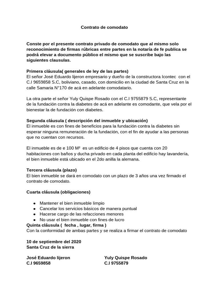 Contrato de Comodato | PDF