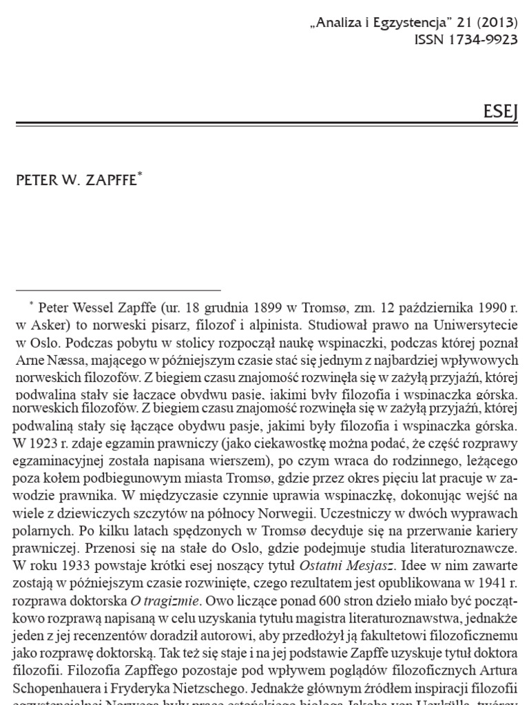 Peter Wessel Zapffe - Ostatni Mesjasz | PDF