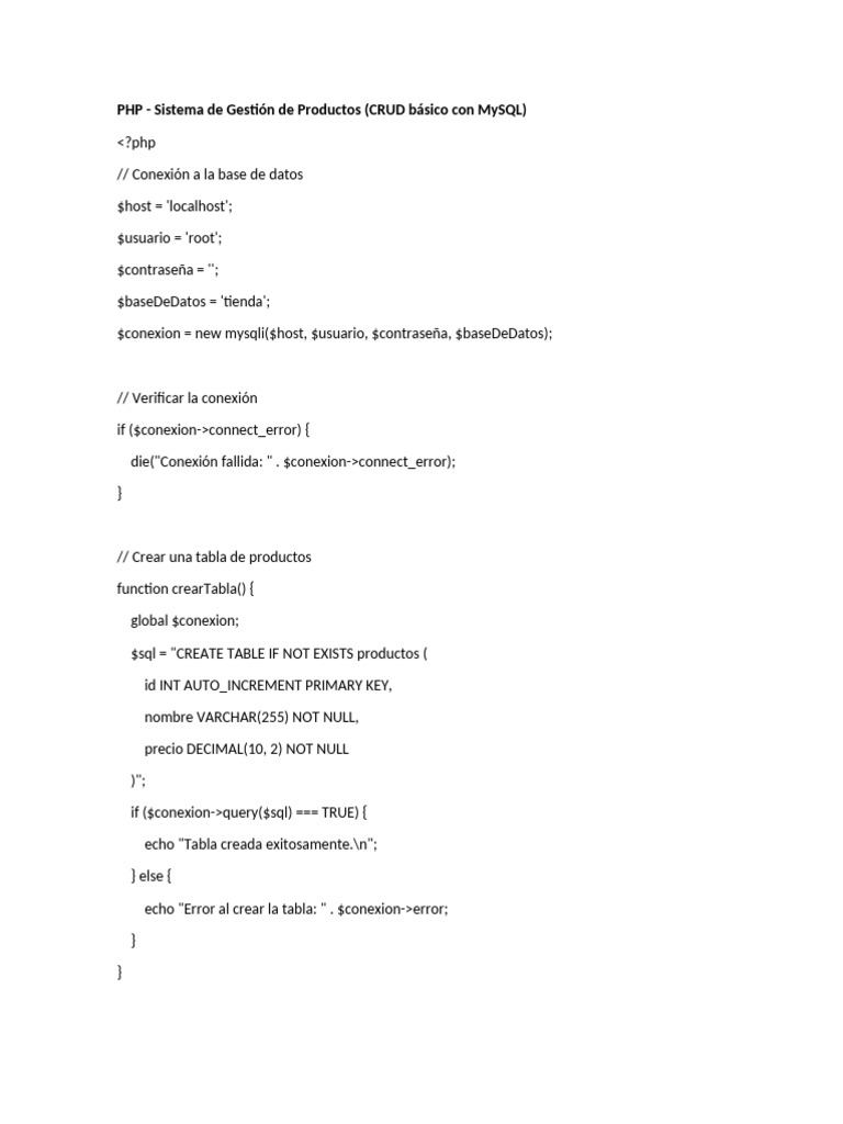 PHP - Sistema de Gestión de Productos (CRUD Básico Con MySQL) | PDF