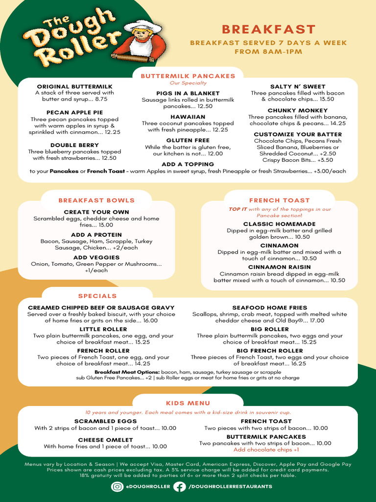3rd St. The Dough Roller Menu Updated 4.29.2024 | PDF | Pancake | Pizza