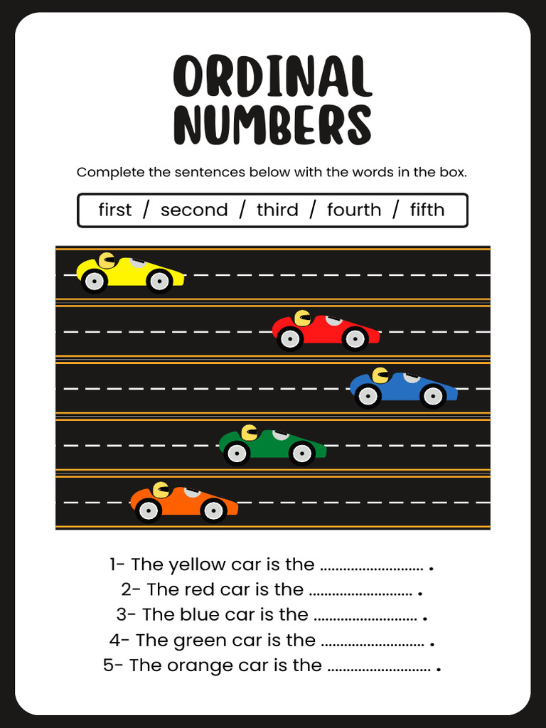 Ordinal Numbers Black White English Grammar Worksheet | PDF