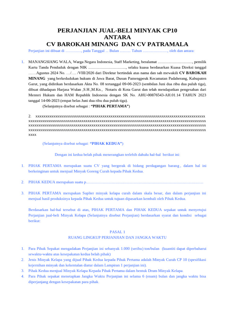 Draft Perjanjian CP10 | PDF