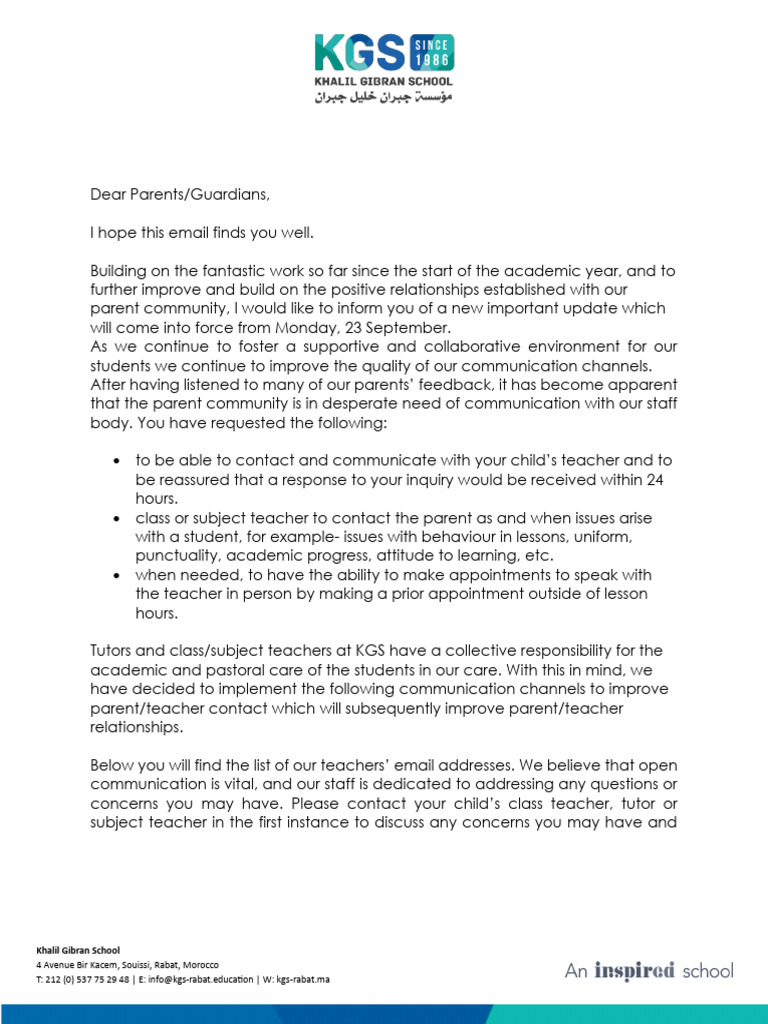 Parents Letter Emails Update ENS | PDF | Communication | Teaching