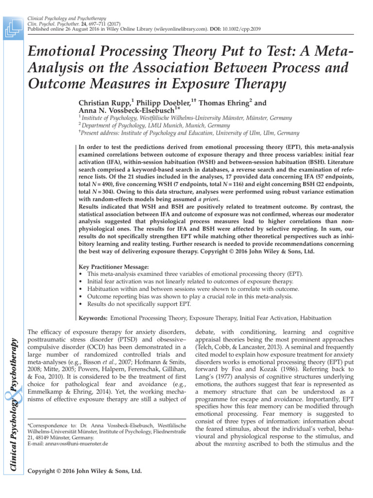 Testing Emotional Processing Theory in Therapy | PDF | Meta Analysis ...