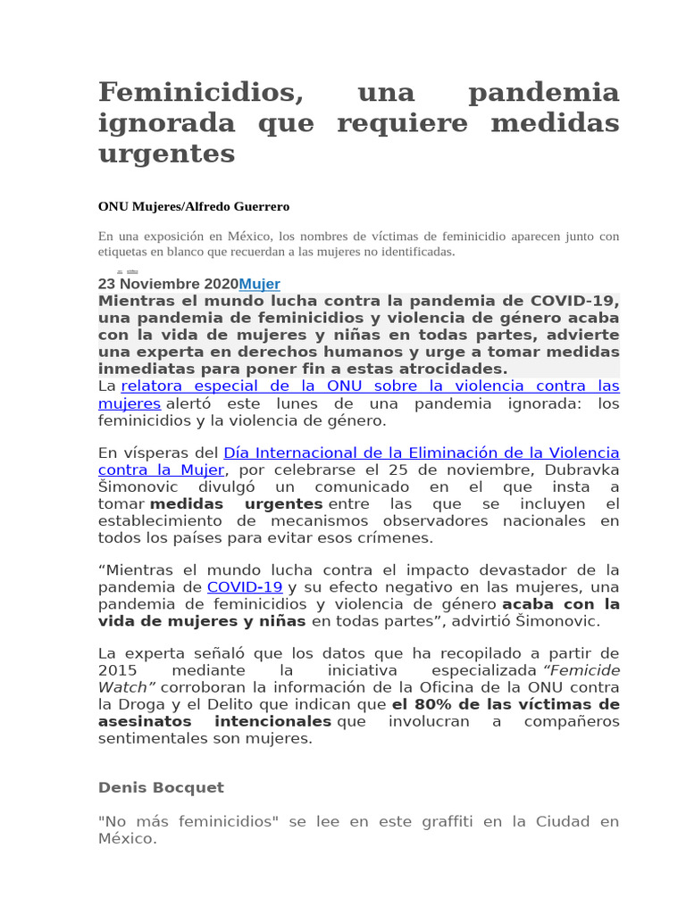 Feminicidios: pandemia ignorada urgente | PDF | La violencia contra las ...