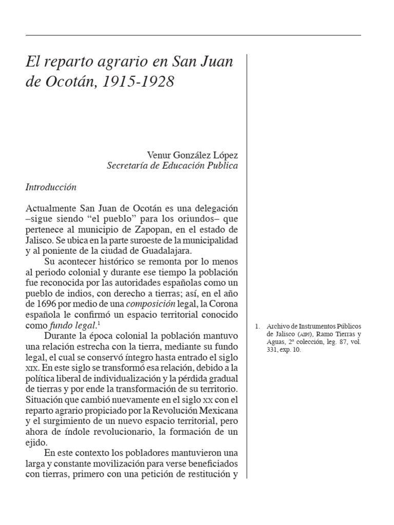 El Reparto Agrario en San Juan de Ocotán, 1915-1928 | PDF | México ...