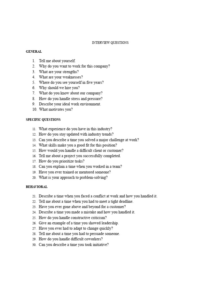 Essential Job Interview Questions Guide | PDF | Leadership ...