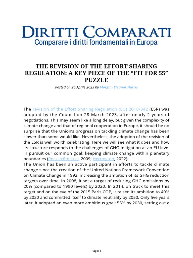 The Effort Sharing Regulation A Key Piece of The Fit For 55 Puzzle ...