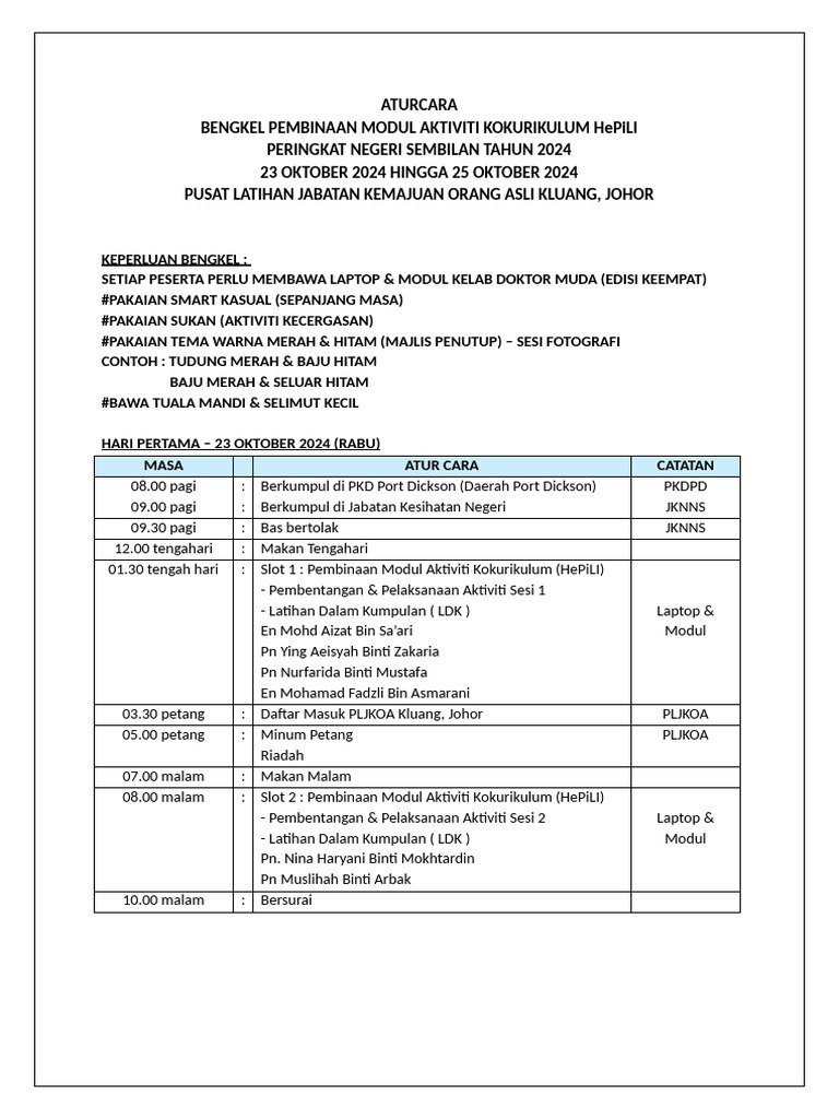 Aturcara Bengkel Pembinaan Modul Aktiviti Hepili | PDF