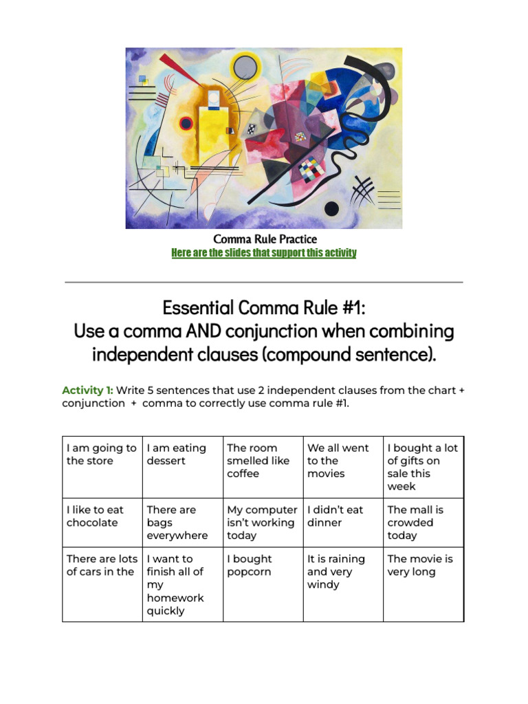Copy of Comma Rules Practice | PDF