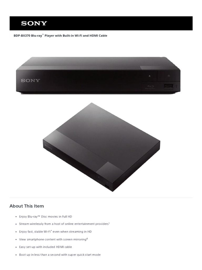 Brochure Sony Blu-Ray BDPBX370 | PDF | Blu Ray | Computing