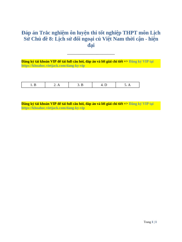 Trac Nghiem on Luyen Thi Tot Nghiep Thpt Mon Lich Su Chu de 8 Lich Su Doi Ngoai Cu Viet Nam Thoi ...