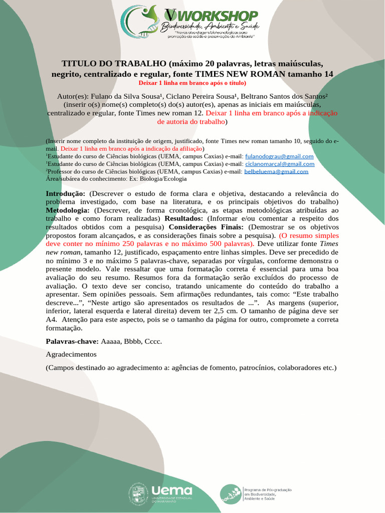 Template_resumo_simples_Workshop_PPGBAS | PDF | Abstract (resumo) | Science