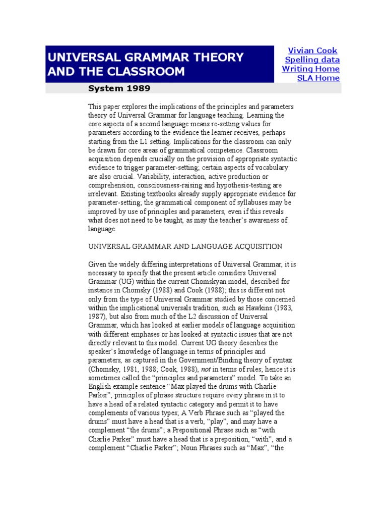Universal Grammar Theory and The Classroom | PDF | Language Acquisition ...
