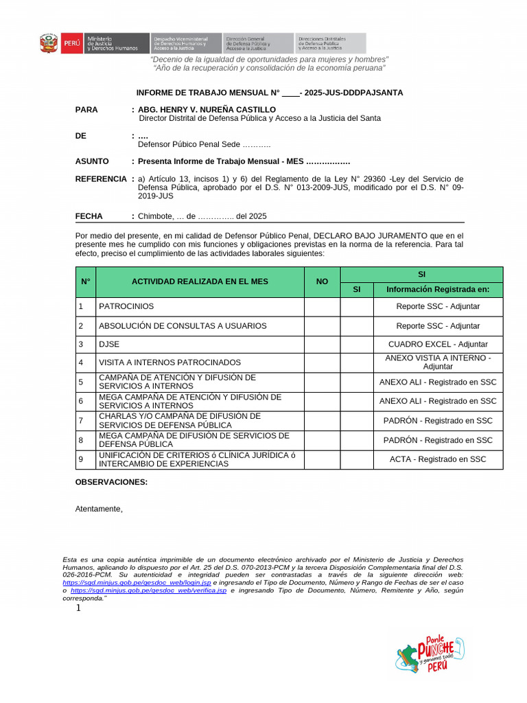 Formato Inf Mensual Penal - 2025 | PDF | Justicia | Crimen y violencia