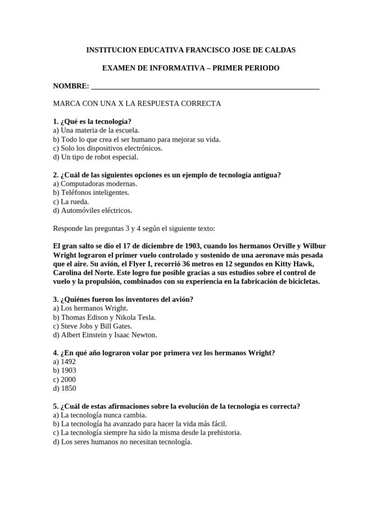 Examen Informatica I Periodo | PDF