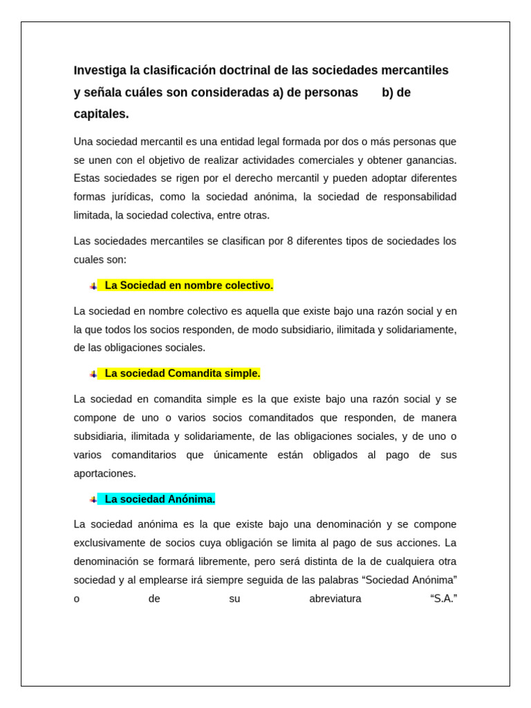 Actividad 2 Clasificacion de Las Sociedades Mercantiles | PDF | Sociedad de responsabilidad ...