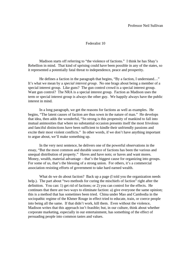 Analysis of Federalist 10 | PDF | Federalist Party | Political Science