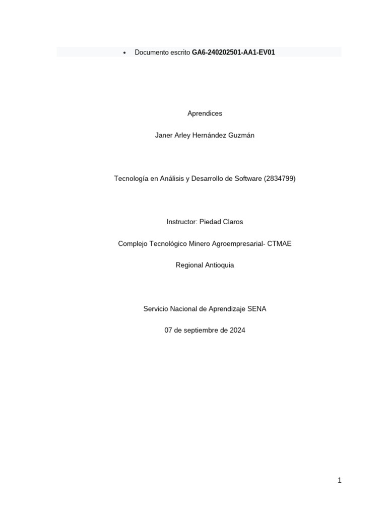 Documento Escrito GA6-240202501-AA1-EV01 | PDF | Goal | Cognition