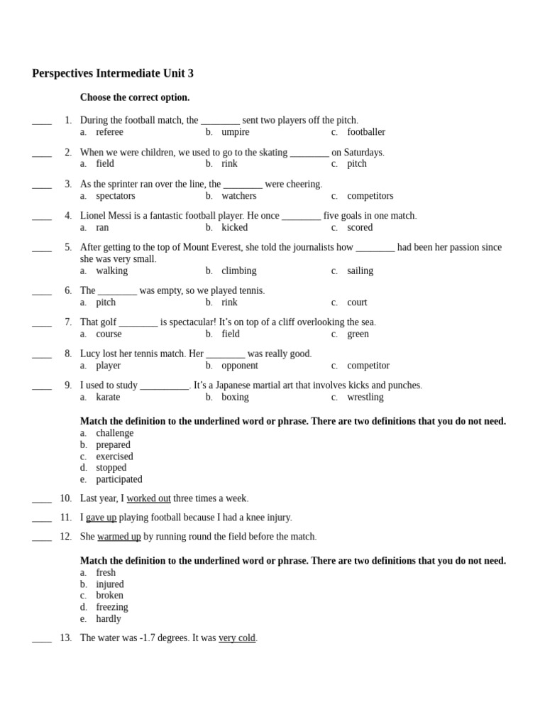 Perspectives Intermediate Unit 3 | PDF | Obesity | Healthy Diet