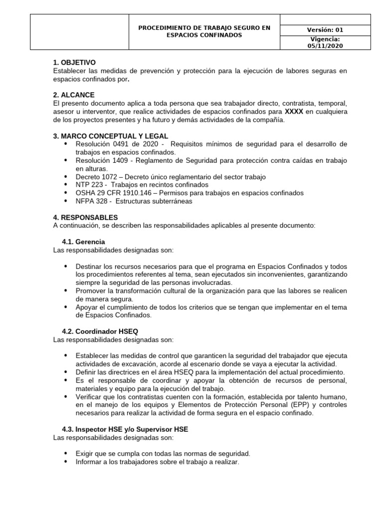 Prc-Hseq-019 Procedimiento de Trabajo Seguro en Espacios Confinados | PDF | Ventilación ...